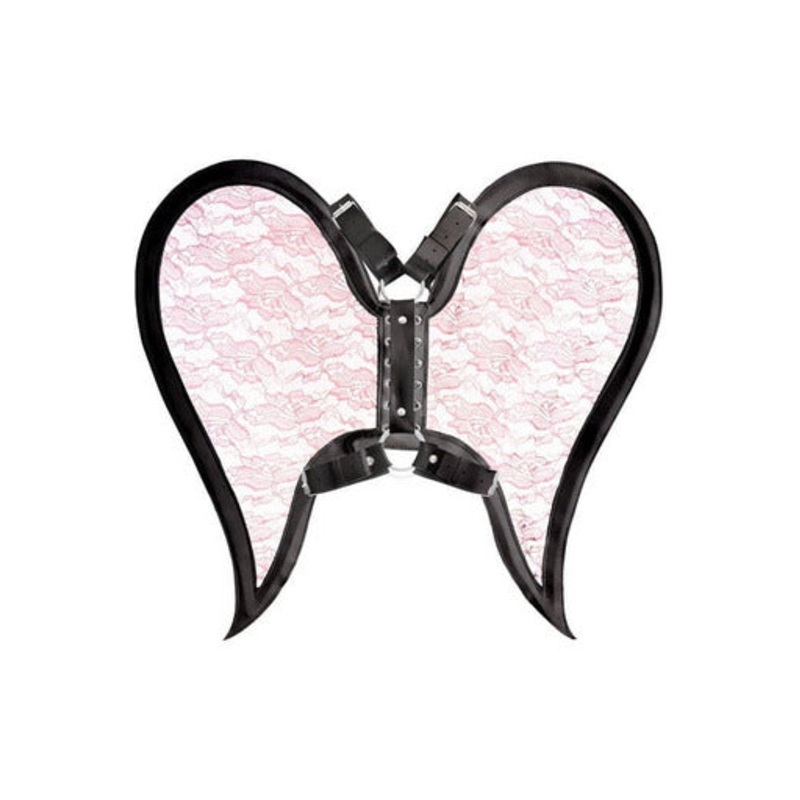 Black/Pink Faux Leather & Lace Angel Wing Body Harness - Big Party Oz ...